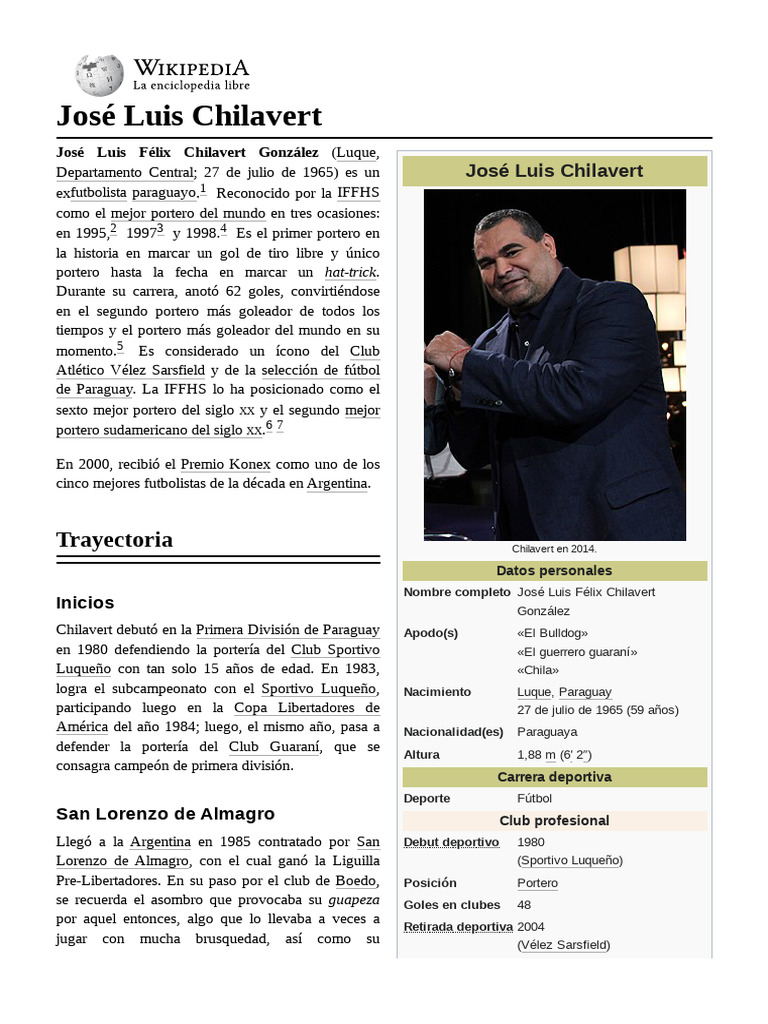 Biografía de José Luis Chilavert | PDF | Asociación de clubes de fútbol ...