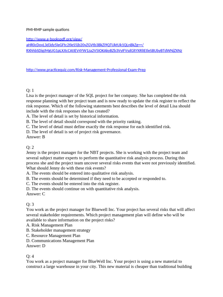 PMI-RMP Sample Quations | PDF