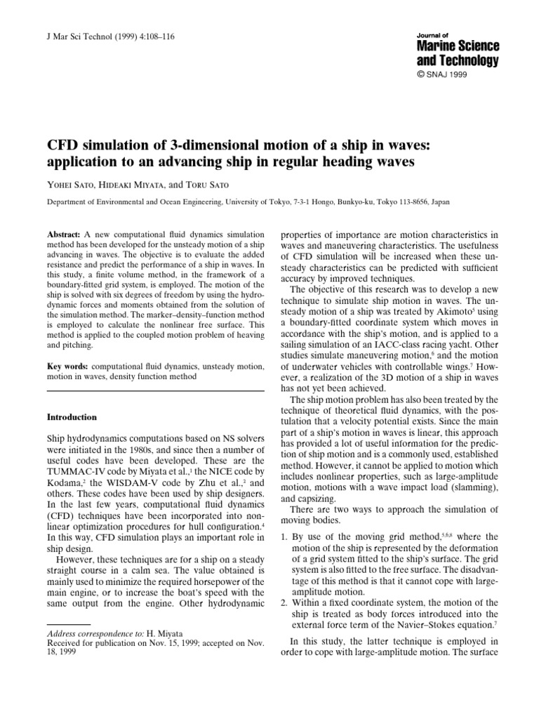 CFD Simulation of 3 Dimensional Motion o | PDF