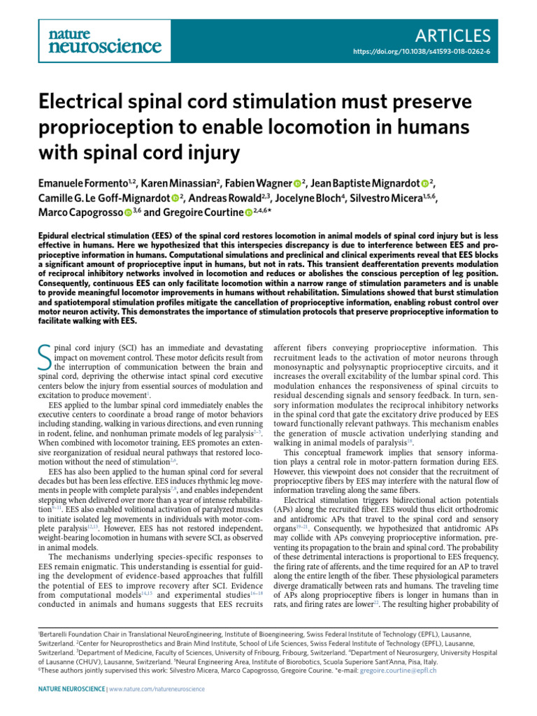 Electrical Spinal Cord Estimulation | PDF