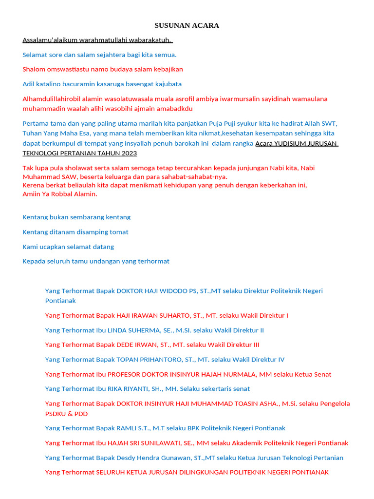 Teks MC Yudisium 2023 | PDF