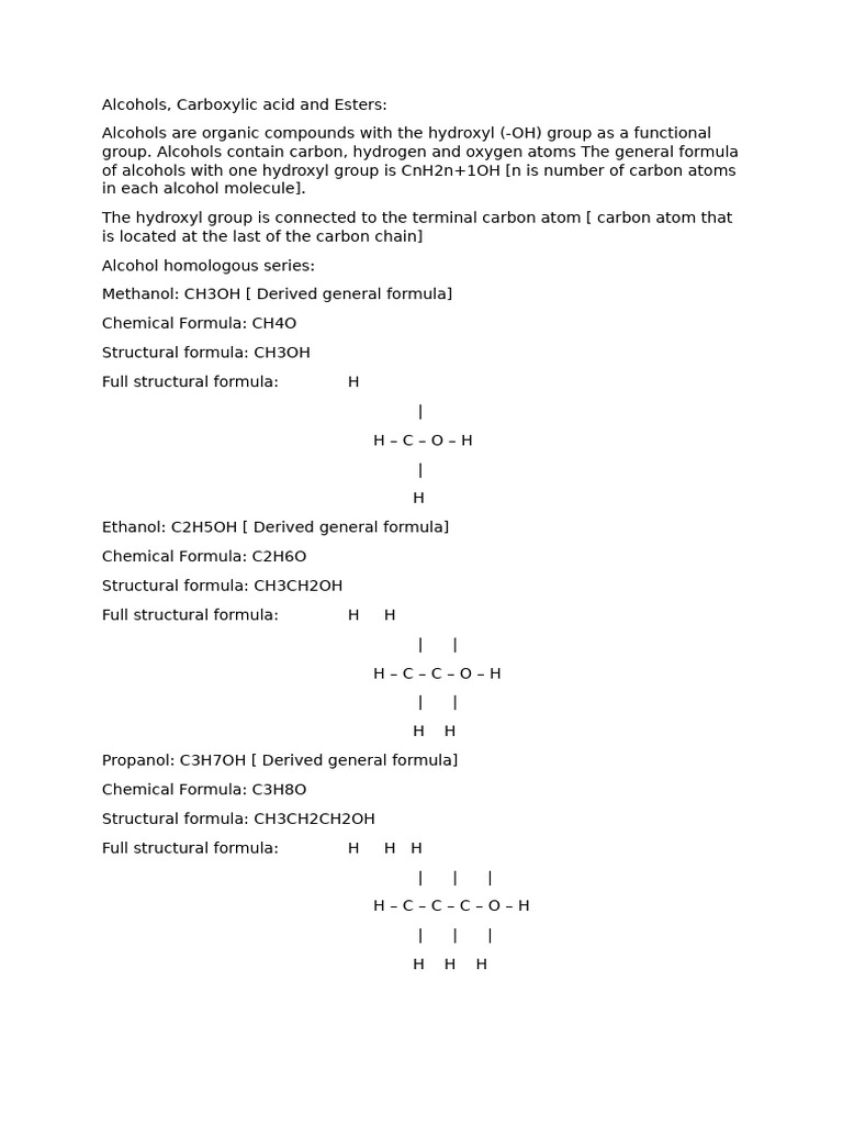 Alcohols, Carboxylic Acids and Esters | PDF | Ester | Science & Mathematics