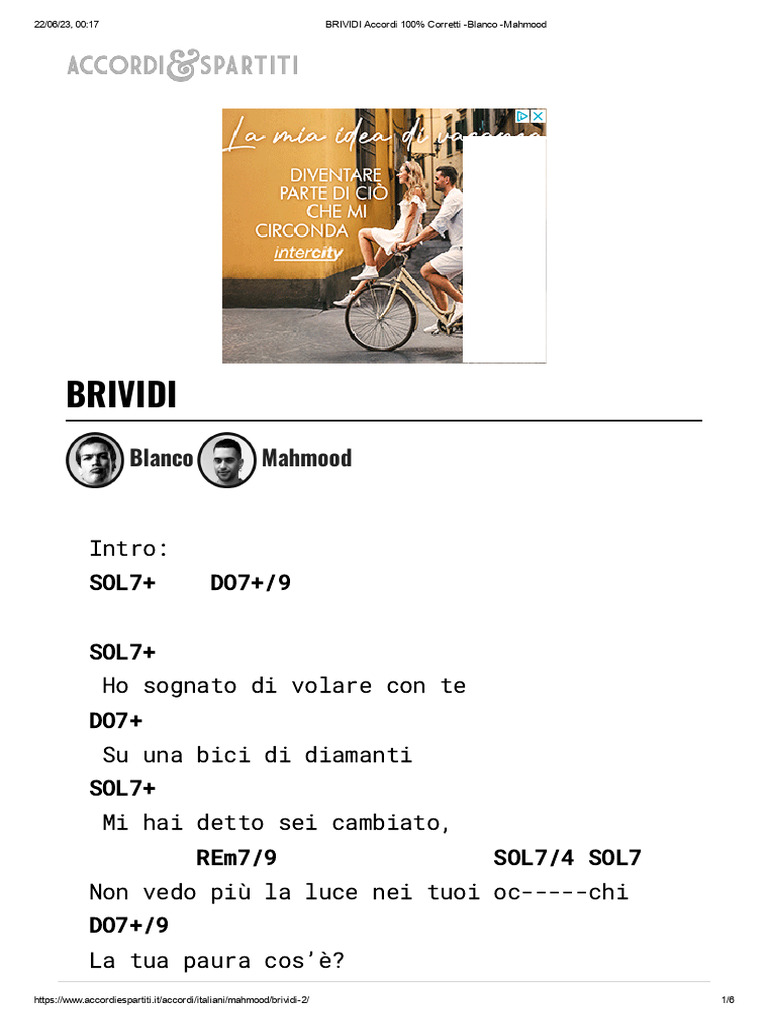 BRIVIDI Accordi 100% Corretti - Blanco - Mahmood | PDF