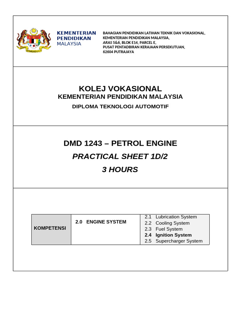 Practical Sheet 1D - Engine Ignition System | PDF