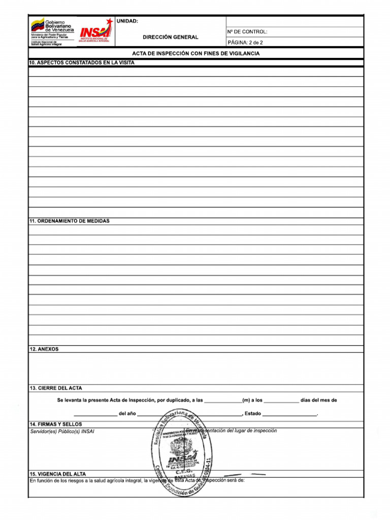 Acta de Inspeccion Insai 001 | PDF