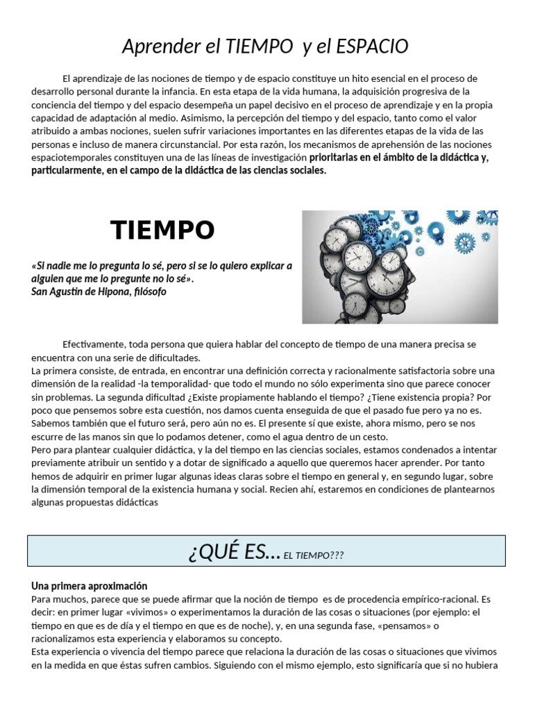 Aprender El TIEMPO y El ESPACIO | PDF | Hora | Aprendizaje