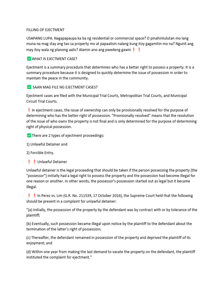 Ejectment Case | PDF