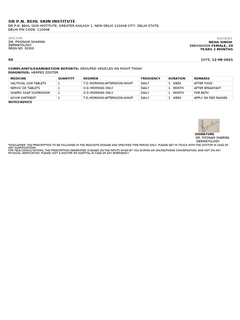 DR P.N. Behl Skin Institute: Neha Singh Female, 29 Years 2 Months 12-08 ...