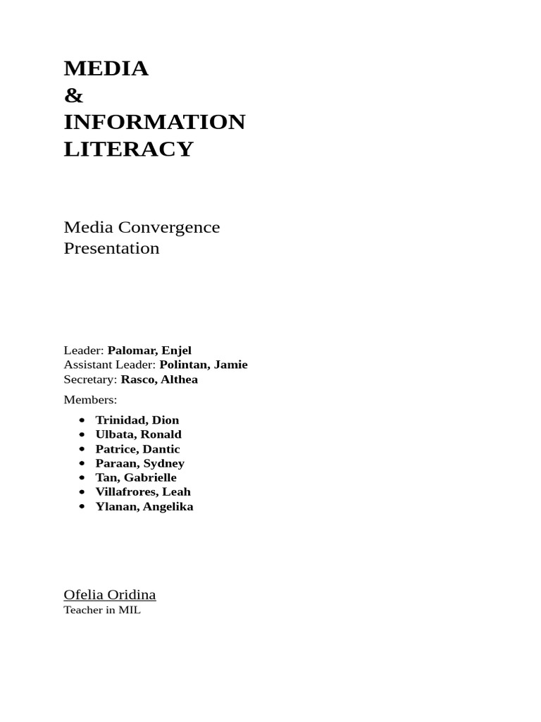 MIL Report - (Media Convergence) | PDF