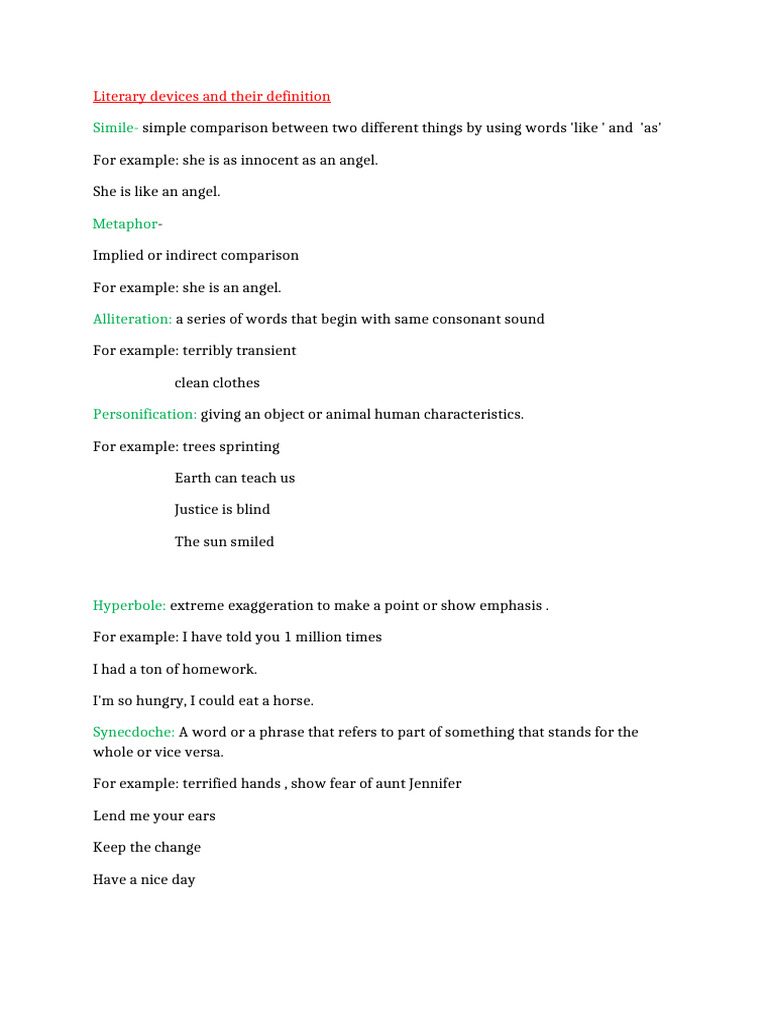 Literary Devices Class Xi | PDF