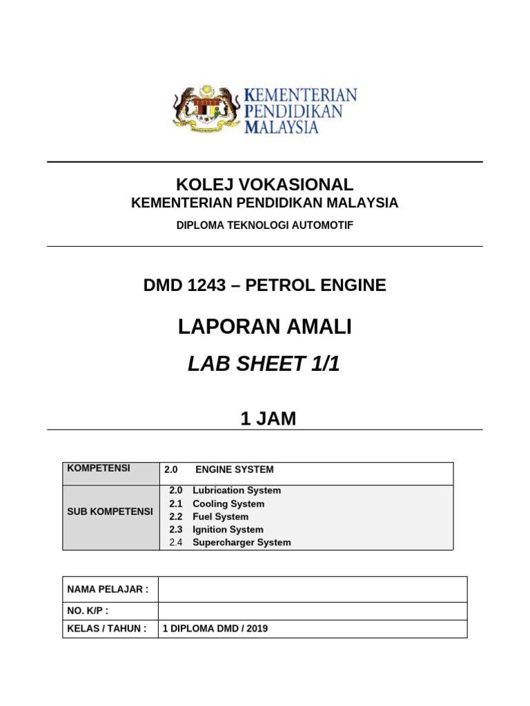 LAB SHEET 1 PETROL ENGINE | PDF