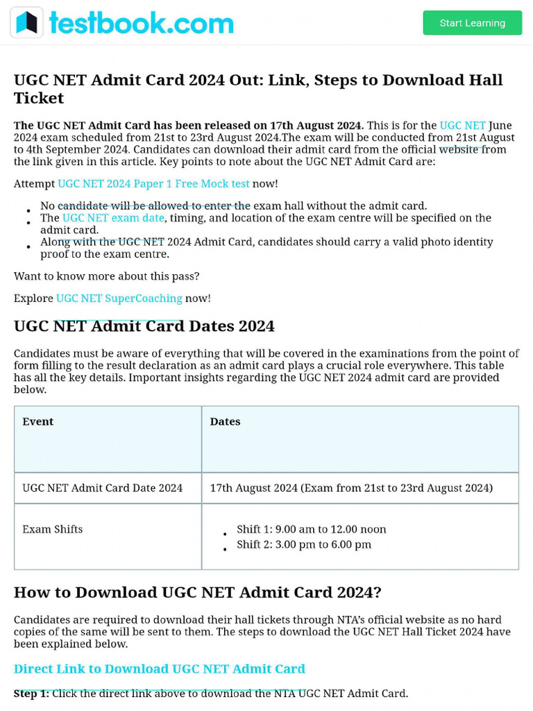 UGC NET Admit Card 2024 Out - Link, Steps To Download Hall Ticket | PDF