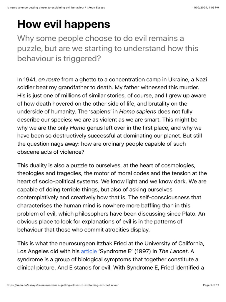 Personal - Is Neuroscience Getting Closer To Explaining Evil Behaviour ...