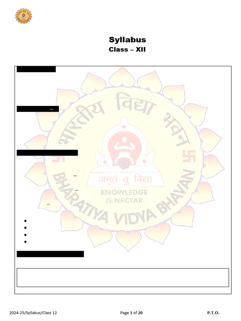 Class XII Syllabus Session 202425 | PDF | Function (Mathematics) | Science & Mathematics