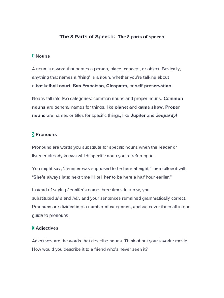 The 8 Parts of Speech | PDF