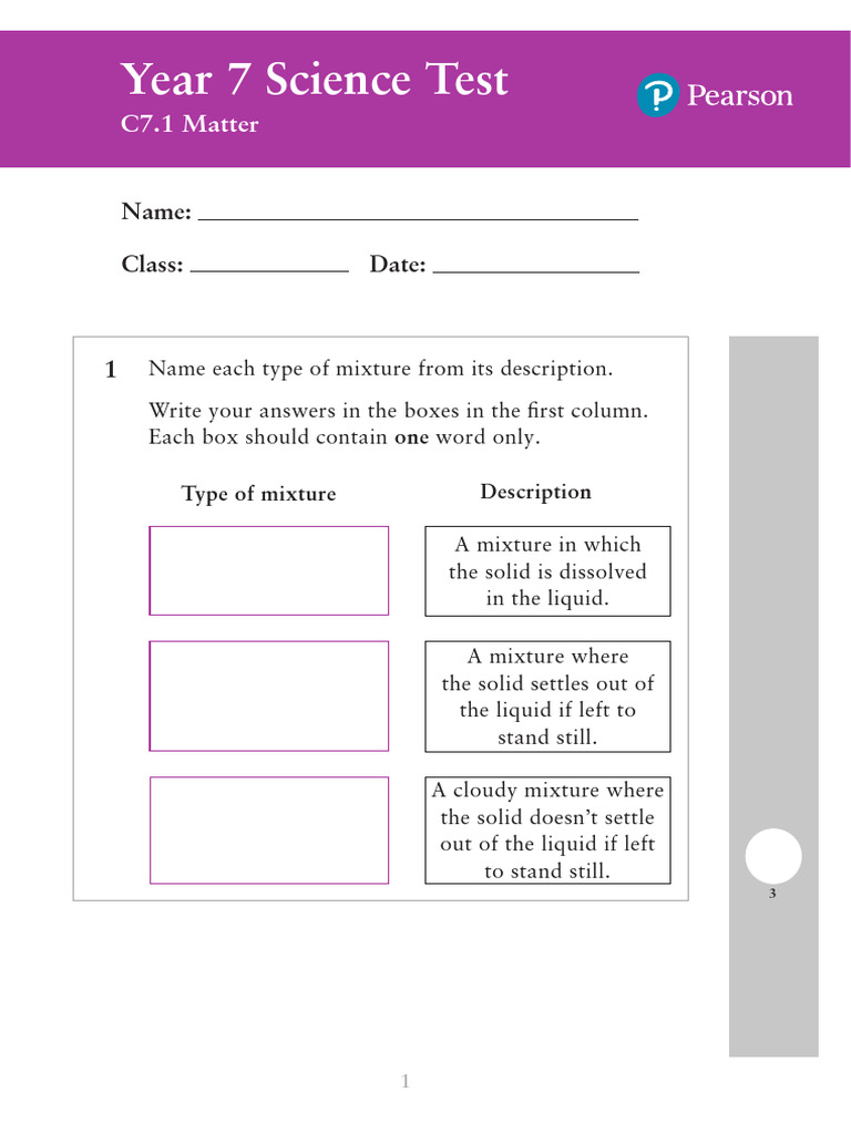 iLS - Science - Y7 - C7 - 1 - Topic - Test - Set 2 | PDF