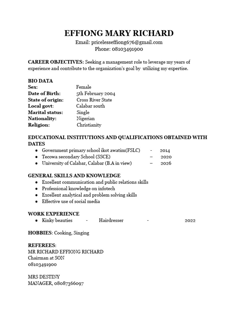 Mary Richard CV | PDF