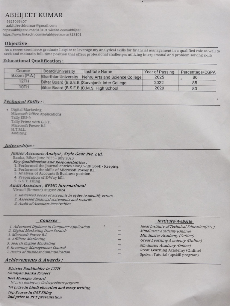 Abhijeet Kumar Resume | PDF