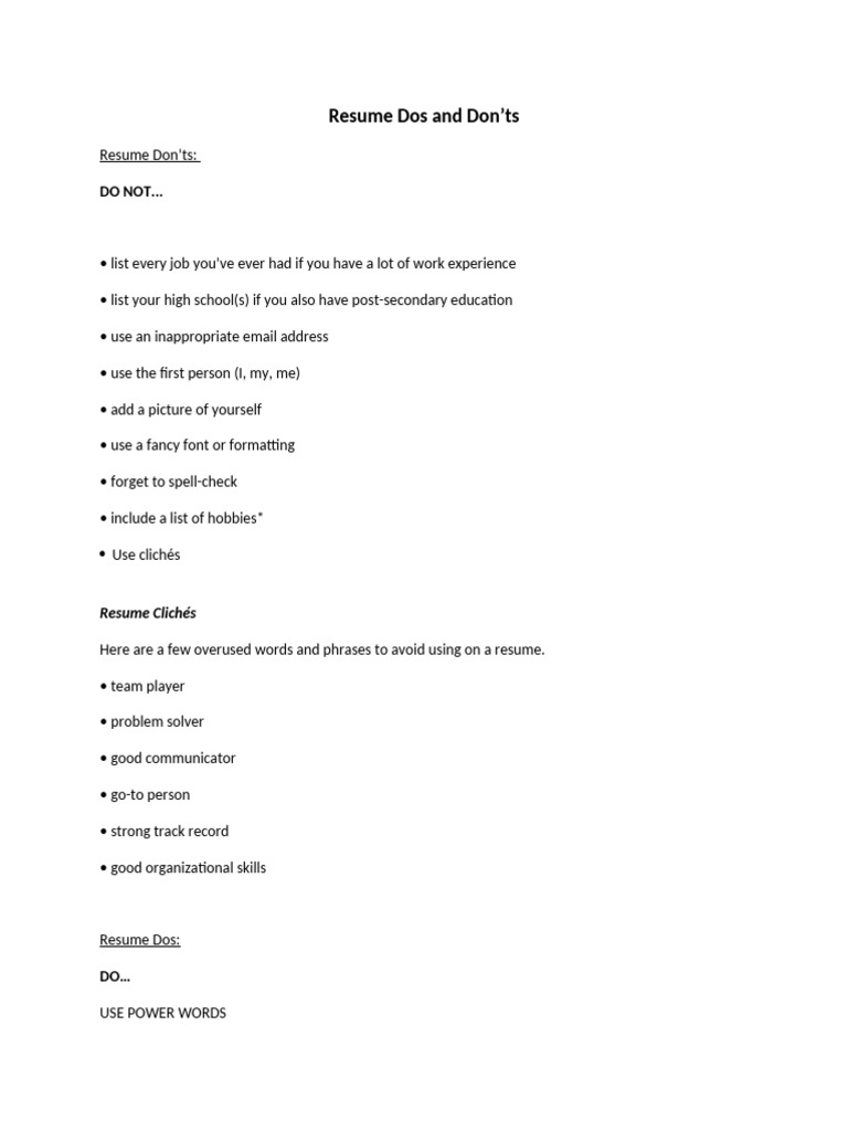Resume Dos and Donts | PDF