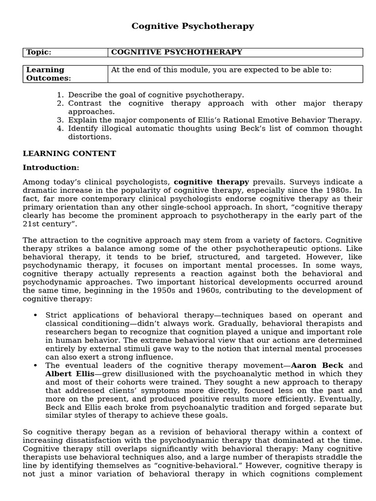 4 Cognitive Psychotherapy | PDF
