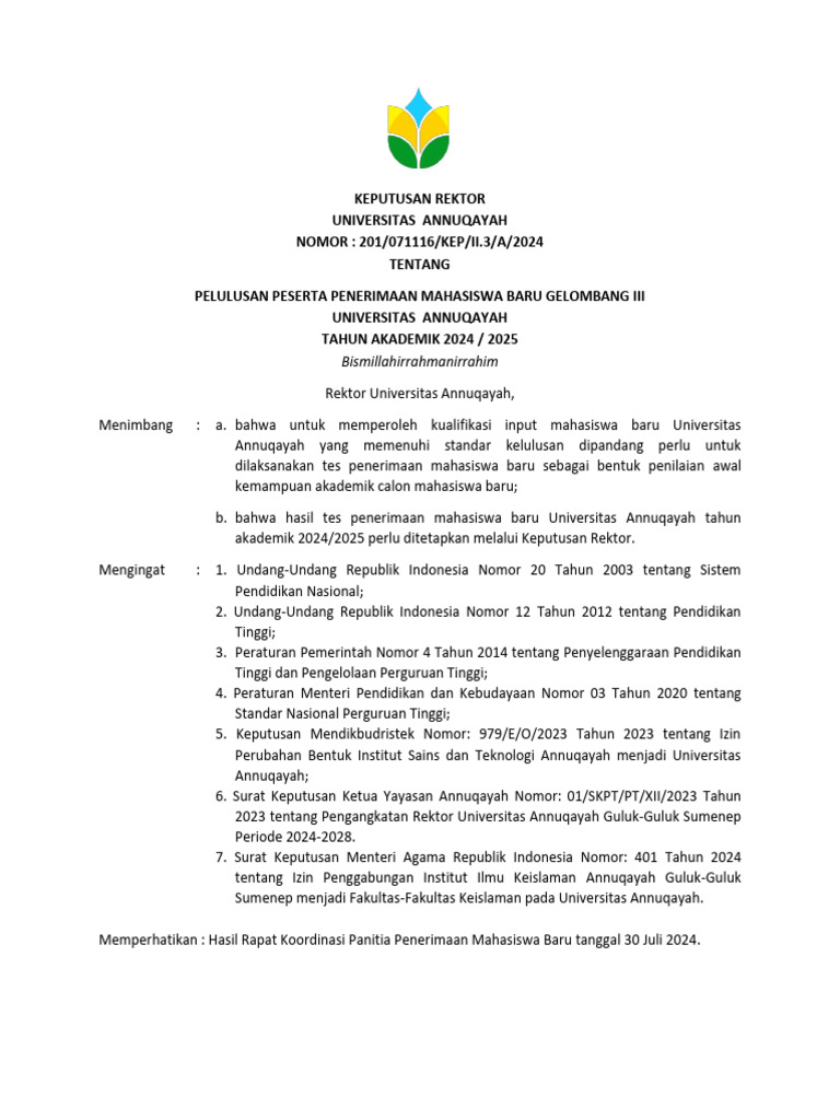 SK PELULUSAN PMB GEL. Ke-3 | PDF