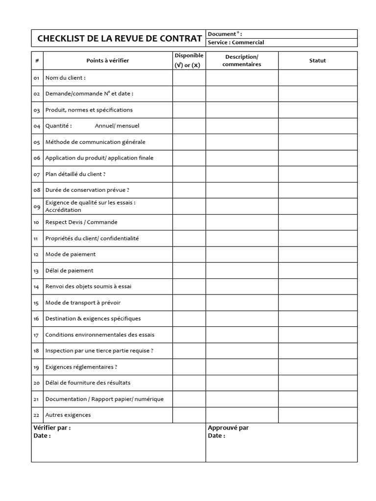 Check List de Revue de Contrat | PDF