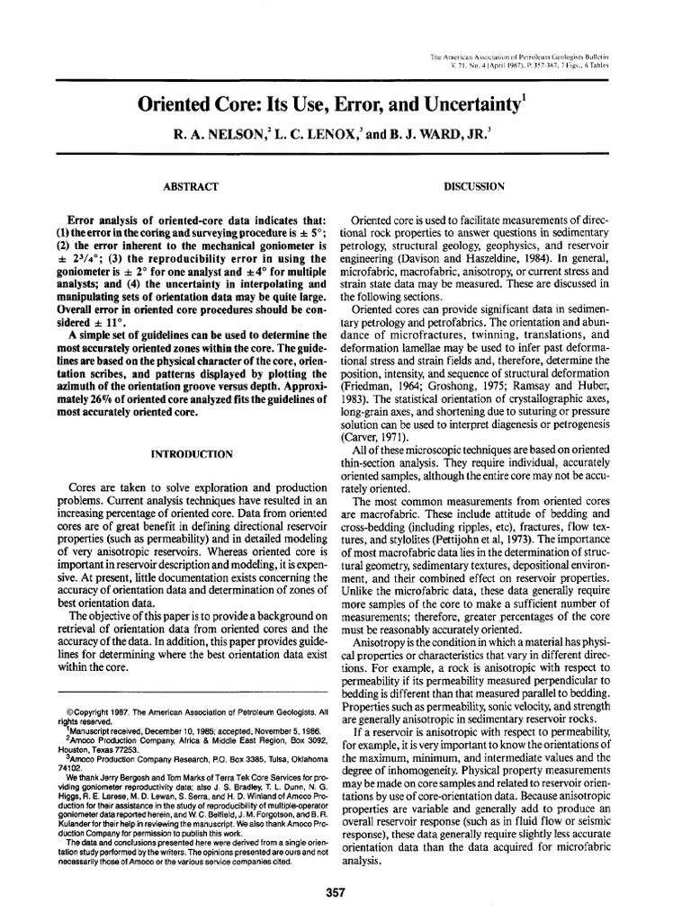 Oriented Core Its Use Error and Uncertainty | PDF