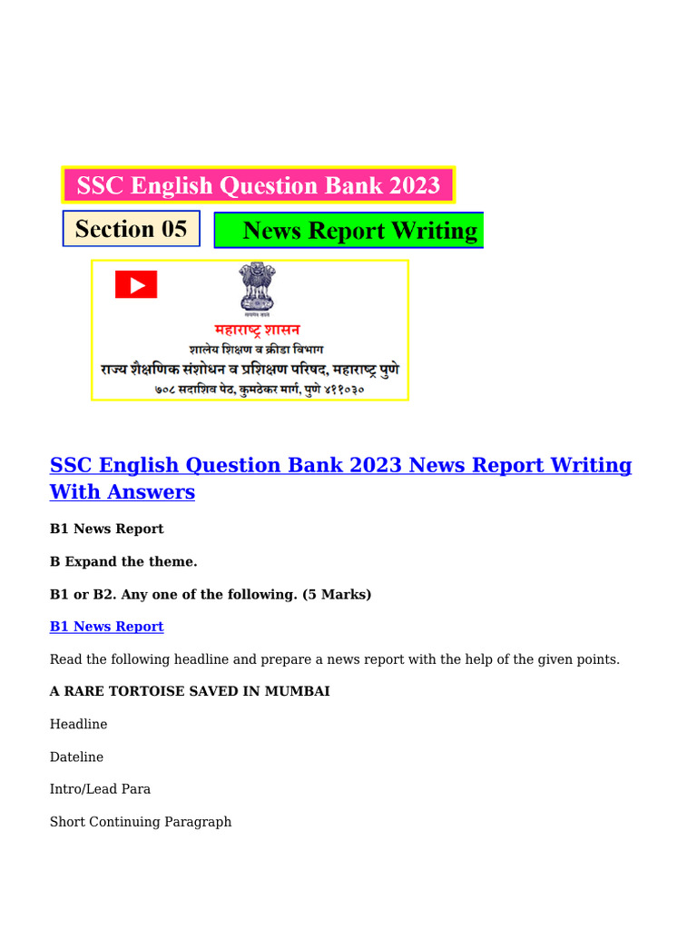 SSC English Question Bank 2023 News Report Writing_23 | PDF