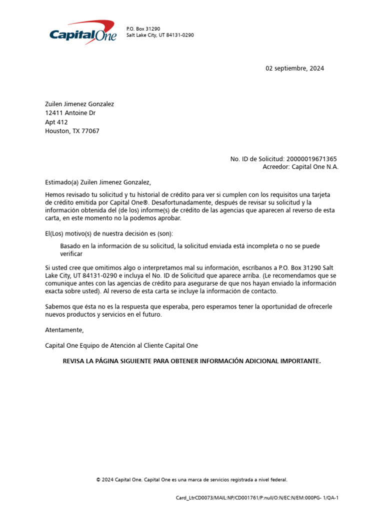 Adverse Action Letter | PDF