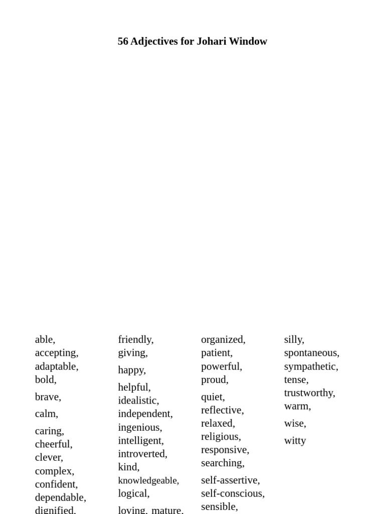 56 Adjectives For Johari Window | PDF