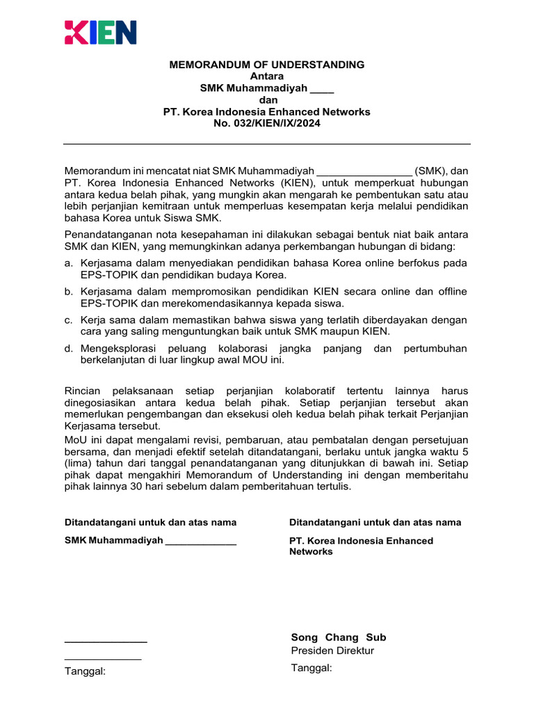 (Draft) MoU SMK Muhammadiyah | PDF