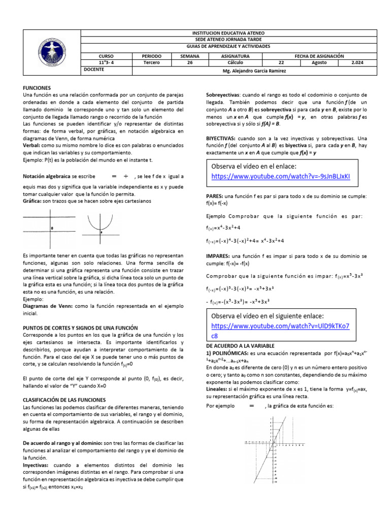 SEMANA 26 CÁLCULO 11°3-4 FUNCIONES (1) | PDF