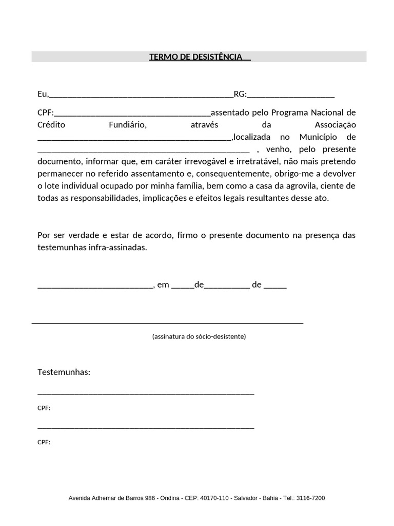 Termo de Desistência | PDF