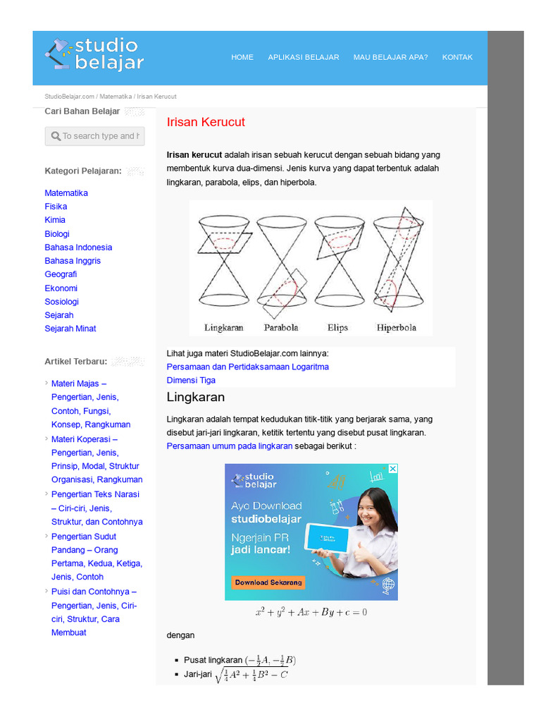 WWW Studiobelajar Com Irisan Kerucut | PDF
