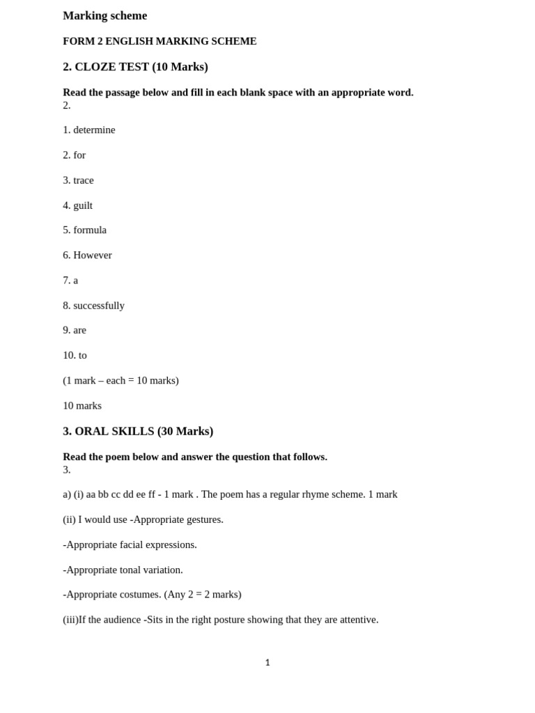 Set2 Eng Ms MidTerm 1 2021 Teacher - Co .Ke F2 Exam | PDF