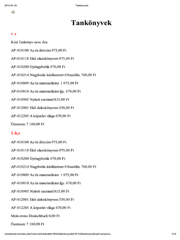 Tankonyv 2011 12 | PDF