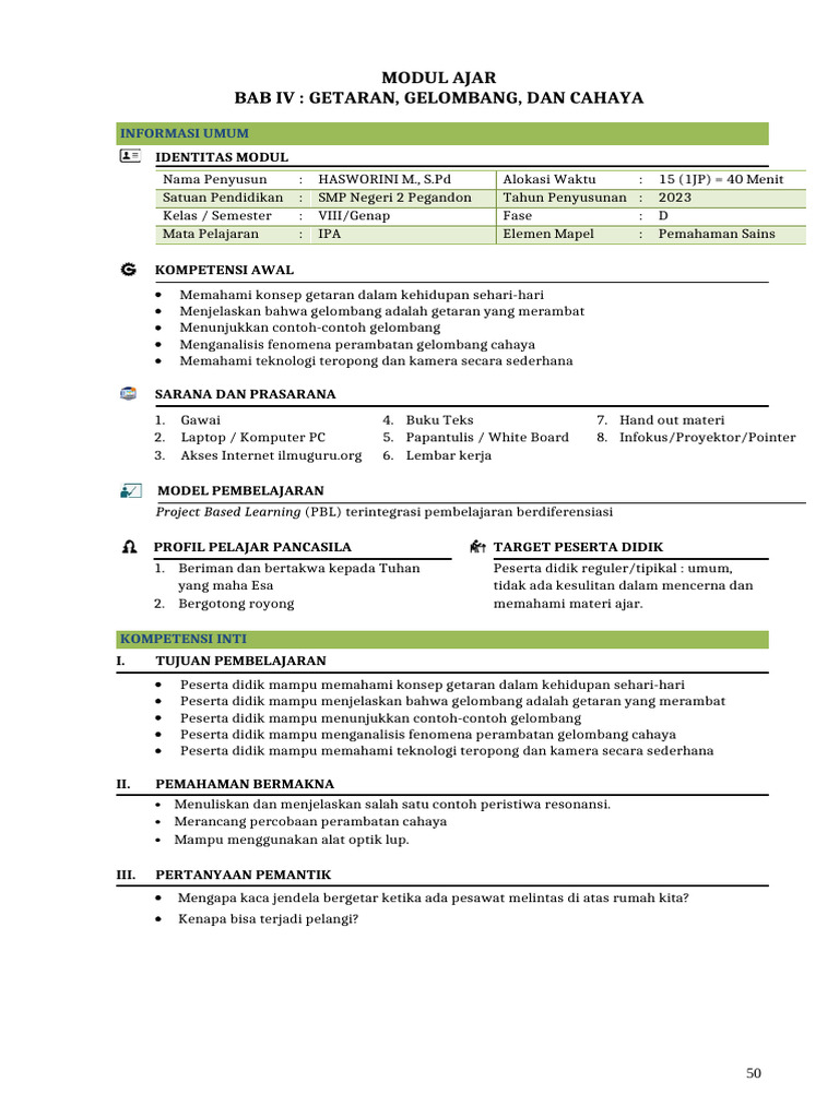 Modul Ajar Ipa 8 SMT 2 | PDF