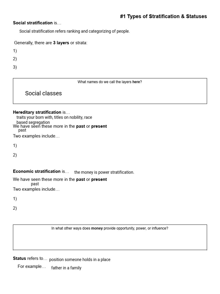 Stratification & Social Mobility Lecture Guided Notes | PDF | Social ...