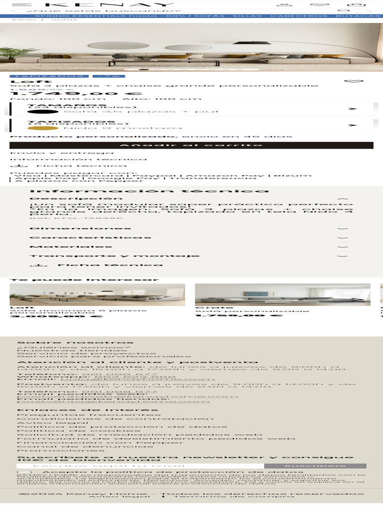 Sofá 3 plazas + chaise grande personalizable Loft… | PDF