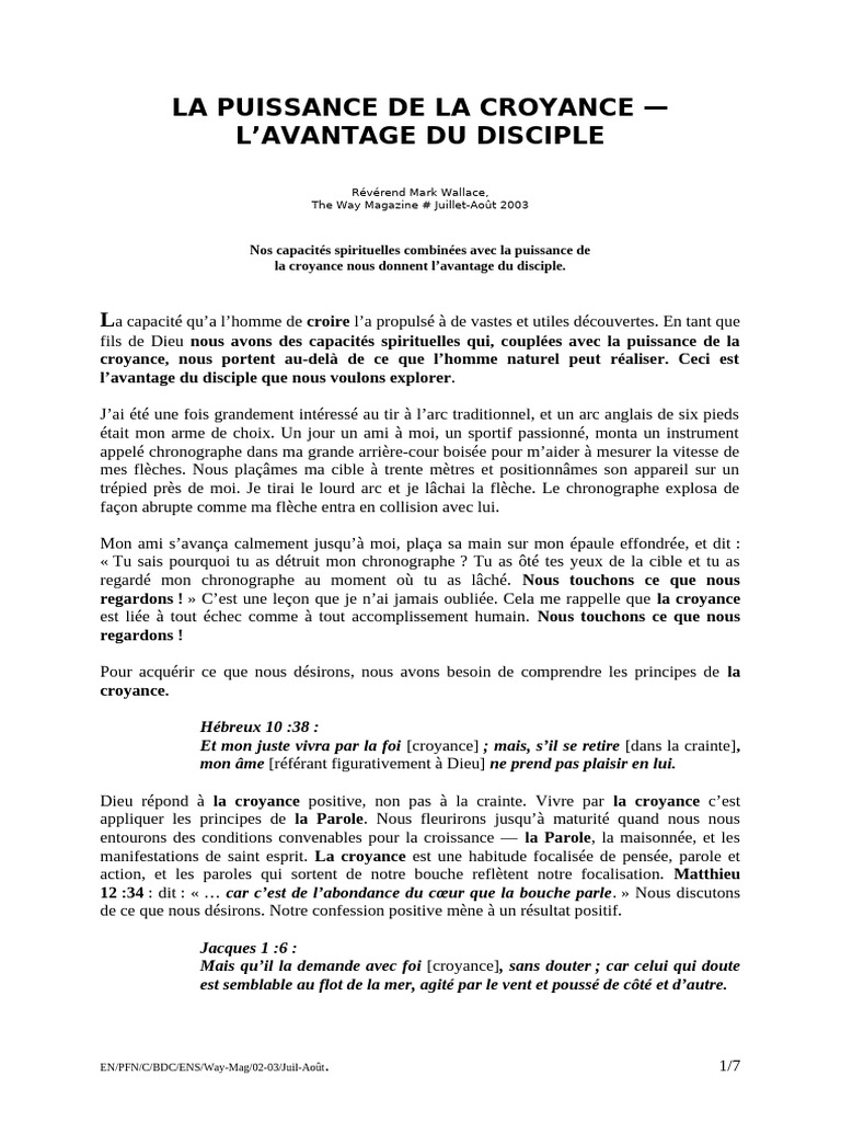 La Puissance de La Croyance Ù L'avantage Du Disciple | PDF