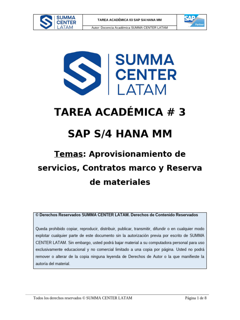Tarea No. 3 SAP S4HANA MM (SUMMA CENTER LATAM) | PDF