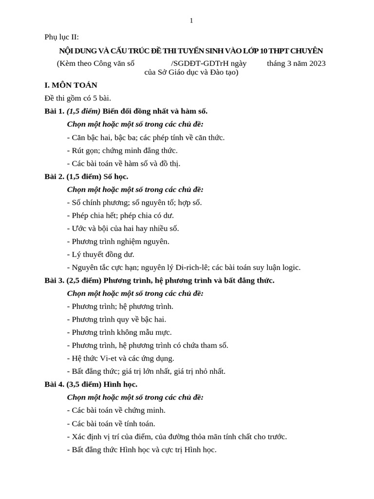 PH L C II-vào 10 Chuyên 2023-2024 | PDF