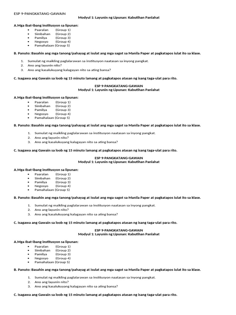Gawain 2 - Mga Institusyon Sa Lipunan | PDF