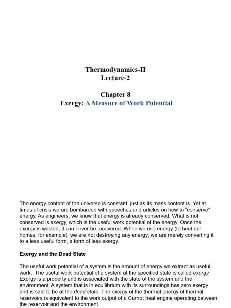 Thermo II L2 | PDF | Exergy | Teaching Methods & Materials