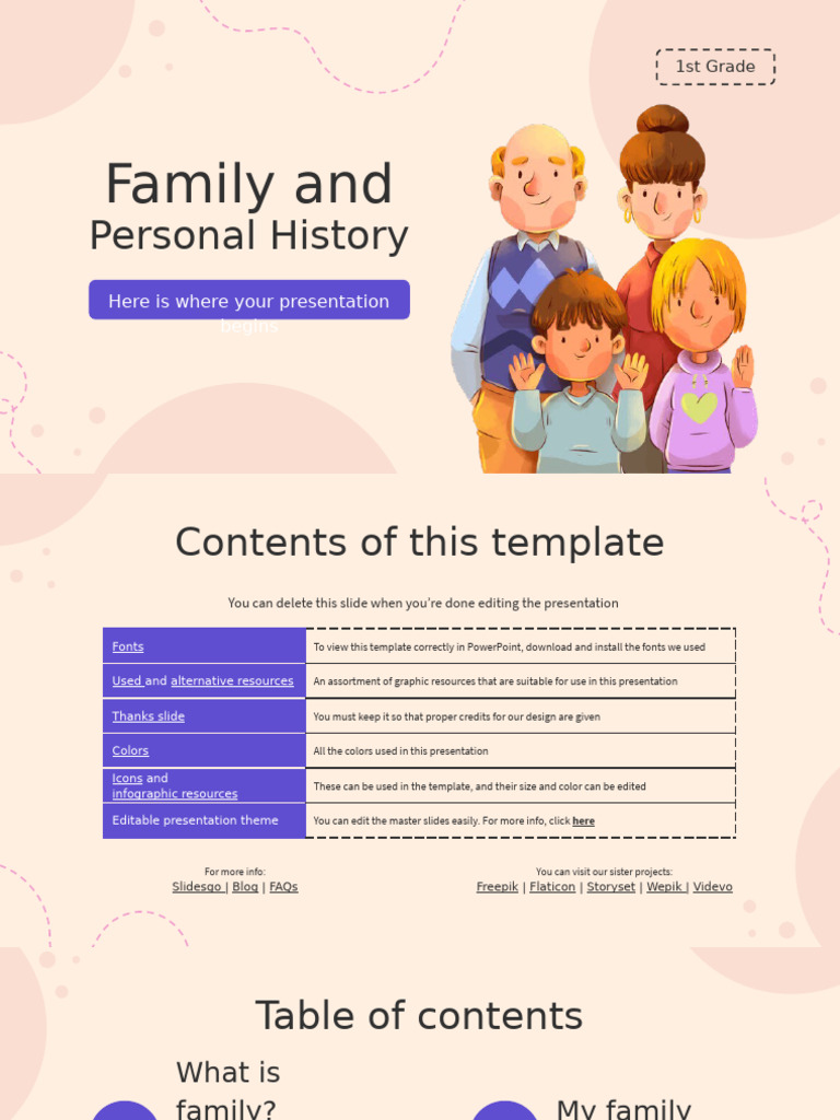 Family and Personal History - 1st Grade by Slidesgo | PDF