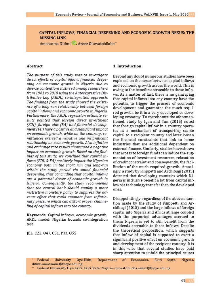 Capital Inflows, Financial Deepening and Economic Growth Nexus | PDF
