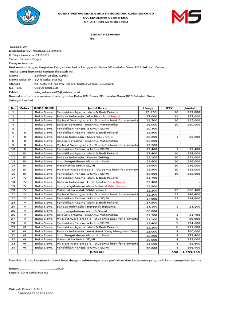 Penawaran Kumer SD MS 2025 Siplah Blibli | PDF
