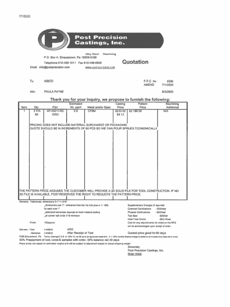 Precision Quote Vendor Pattern - 918 2.5 Discs | PDF