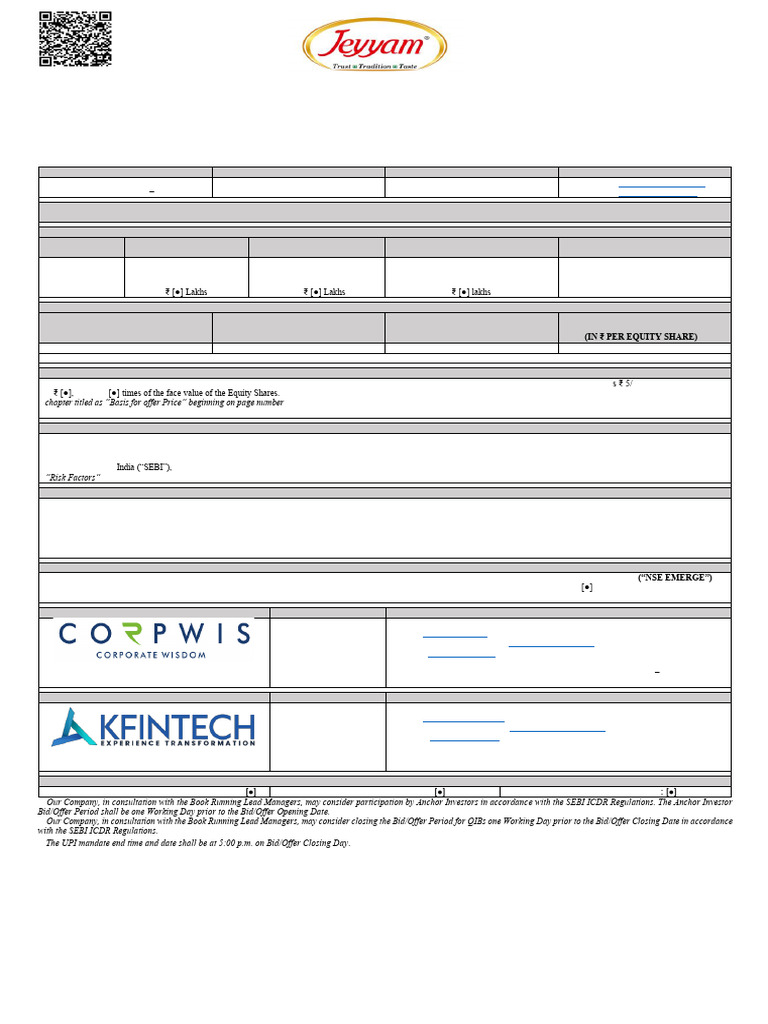 Jeyyam Global Foods IPO Draft Prospectus | PDF | Stocks | Investing