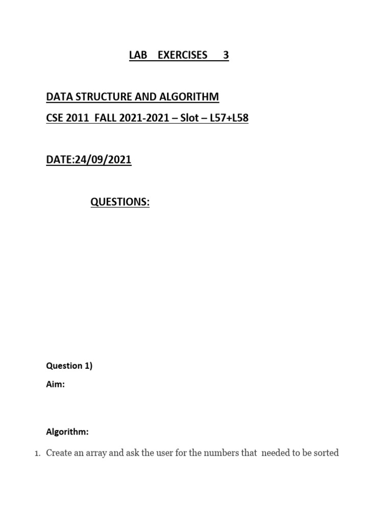 Lab Exercises 3: Question 1) Aim | PDF
